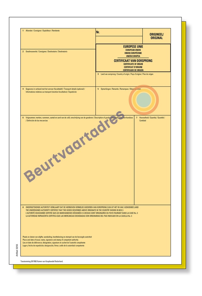 Certificaat van Oorsprong (CVO) 2-voud laser | Beurtvaartadres.nl